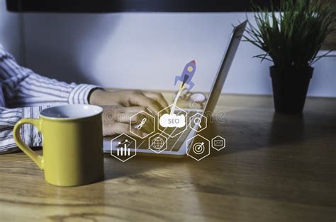 Seo Search Engine Optimization Concept With Laptop Computer Stock