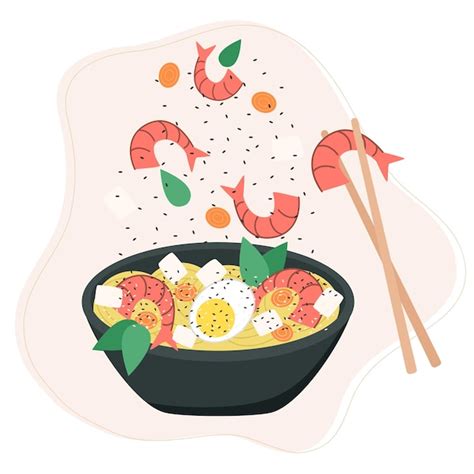 Ei Udon Noedels Met Zeevruchten Vector Illustratie Aziatische Soep Met