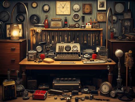 Ai Generated Antique Assemblage Room With Old Electronics And Clocks