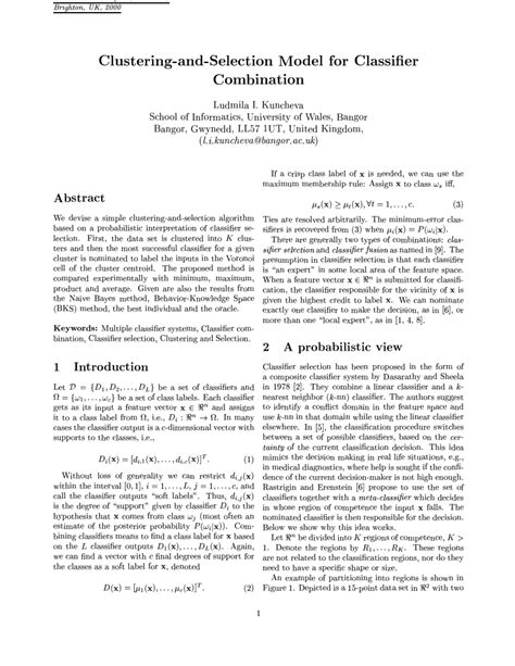 Pdf Clustering And Selection Model For Classifier Combination