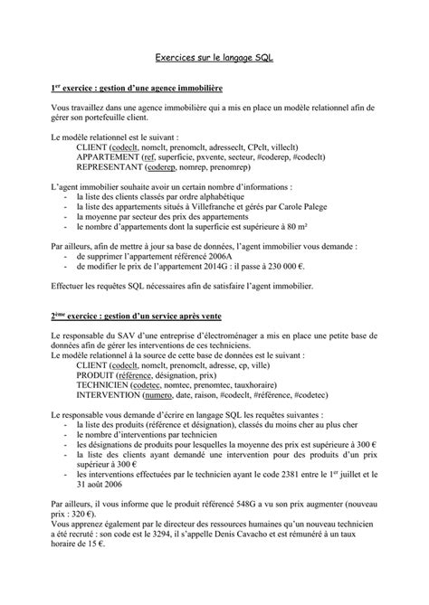 Exercices Sur Le Langage Sql
