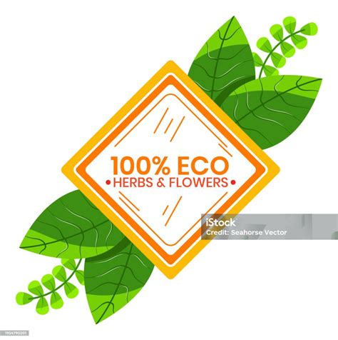 녹색 잎 주황색 다이아몬드 모양 표시가 있는 친환경 라벨 자연과 환경 보존 벡터 일러스트 레이 션 0명에 대한 스톡 벡터 아트 및 기타 이미지 Istock