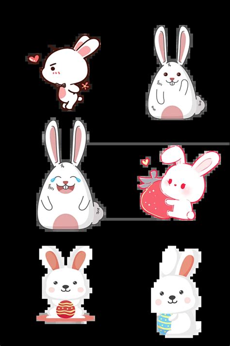 手绘卡通小白兔造型表情包免抠元素 花瓣网