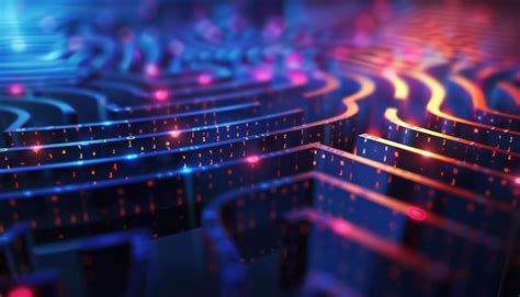 Abstract Digital Network With Glowing Binary Code And Lights Premium