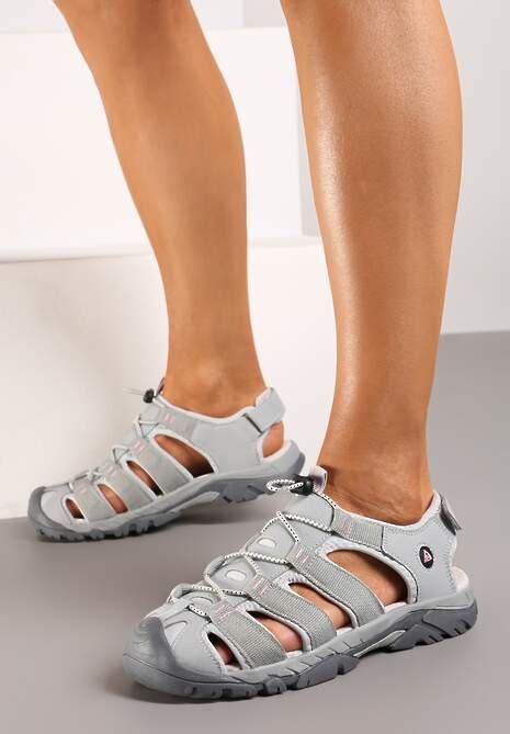 Jasnoszare Sandały Ze Skórzaną Wkładką Na Antypoślizgowej Podeszwie Z