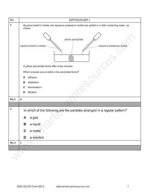 131 Paper 2 Mcq Topic 1 Diffusion Set 1 Ms Preview Pdf