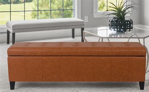 Joveco 51 Inch Storage Ottoman Bench Tufted Leather Storage