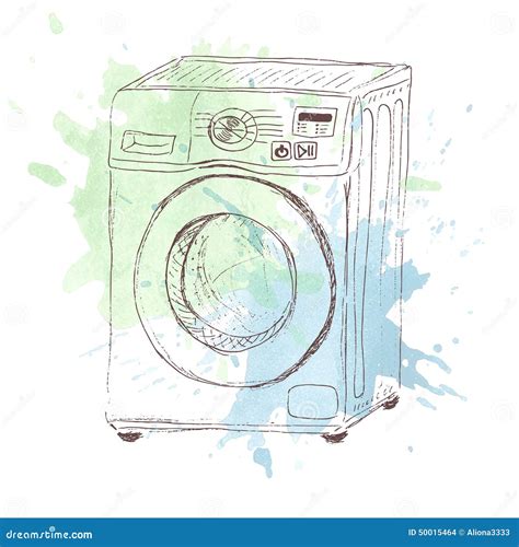 Sketch Of Washing Mashine On Watercolor Spot Stock Vector