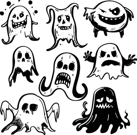 Scary Ghost Hand Drawn Black Illustration Monochrome Grunge Drawing Of
