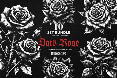 10 Bundle Dark Art Rose Flower Thorns Graphic By Morspective · Creative