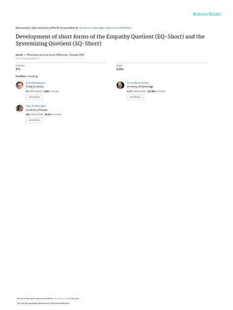 Development Of Short Forms Of The Empathy Quotient Download Free Pdf Empathy Emotional