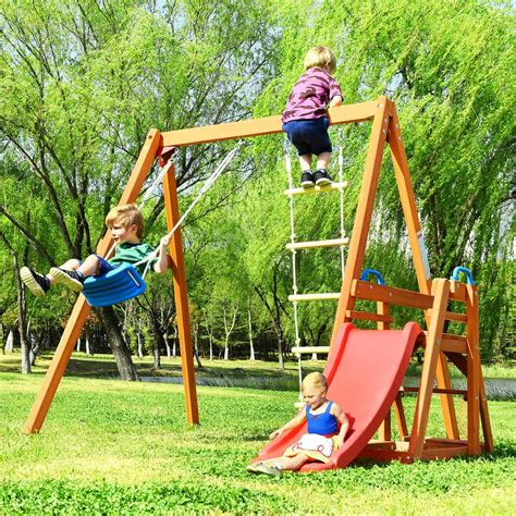 Turridu Playsets For Backyard Wooden Swing Set With Slide
