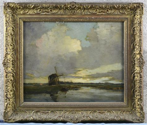 Molenlandschap Olieverf Op Paneel In De Stijl Van De XIXe Eeuwse