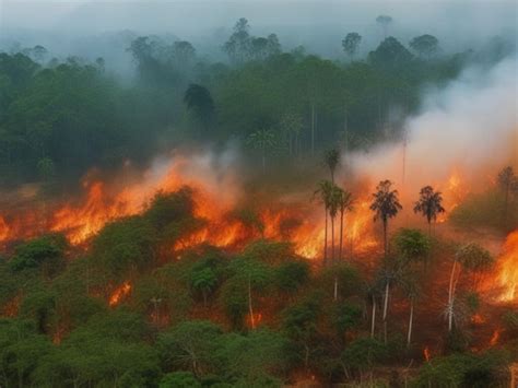 Deforestation In The Amazon With Trees Catching Fire Premium Ai