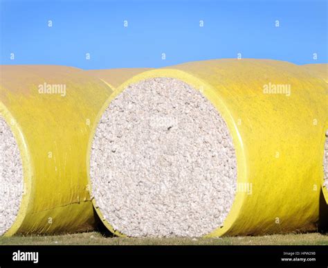 Large Yellow Bale Of Raw Cotton Lays Ready For Shipment In Eastern