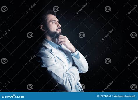 Smart Nice Scientist Thinking Stock Image Image Of Business Black