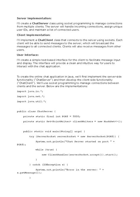 2 Programming Assignment Cs 7 Server Implementation Ill Create A Chatserver Class Using