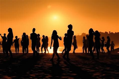 Premium Ai Image Silhouettes Of People Dancing Summer Beach Party Concept