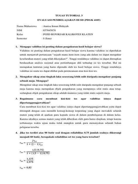 Evaluasi Pembelajaran Tugas Tutorial 3 Pdf