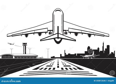 Passenger Plane Landing On Runway At City Airport Stock Illustration