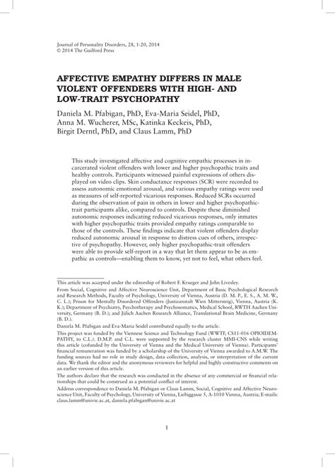 Pdf Affective Empathy Differs In Male Violent Offenders With High