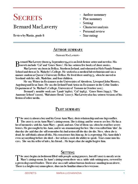 Secrets Plot Author Summary And Analysis Pdf