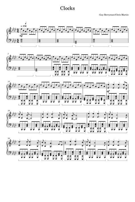 Coldplay Clocks Piano Sheet J Goodwin At Kate Read Blog