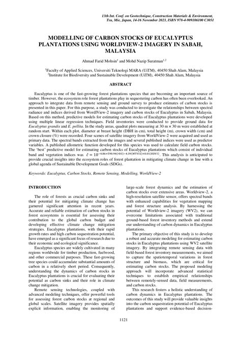 Pdf Modelling Of Carbon Stocks Of Eucalyptus Plantations Using Worldview 2 Imagery In Sabah