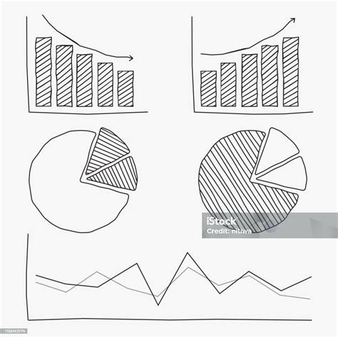 그래프 차트 다이어그램 파이 바 교육 비즈니스 마케팅 금융 투자 등 벡터 디자인의 표현 정보에 대 한 선 기호의 고립 된 검은 유치 한 손으로 그린 라인 아트 아이콘에 대한