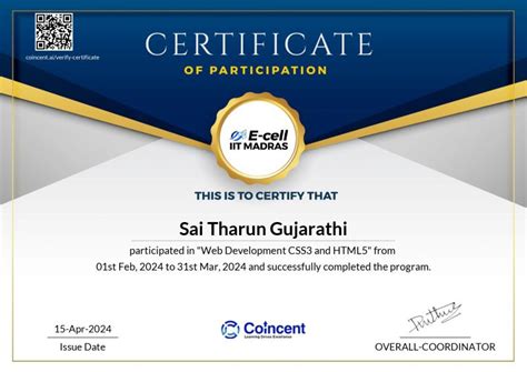 sai tharun gujarathi on linkedin i successfully completed web development in coincent ai