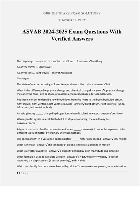 Asvab Exam Questions With Verified Answers Asvab Stuvia Us