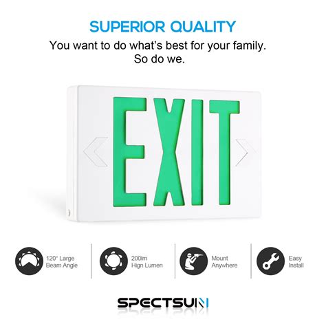SPECTSUN 1 Pack Led Green Exit Sign With Battery Backup Exit Light Combo Double Sided Exit Sign