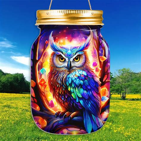 손으로 만든 아크릴 올빼미 벽 조각 벽걸이용 메이슨 자 디자인의 생생한 아르 데코 스타일 올빼미 작품 가정 Temu Republic Of Korea