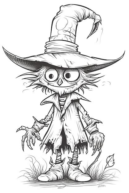 Premium Ai Image A Drawing Of A Cartoon Witch With A Hat And A Scare