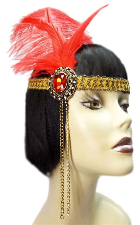 Ruby Jewel Red Gold Roaring 20 S Flapper Gatsby Feathered Etsy 20s Flapper Flapper Feather