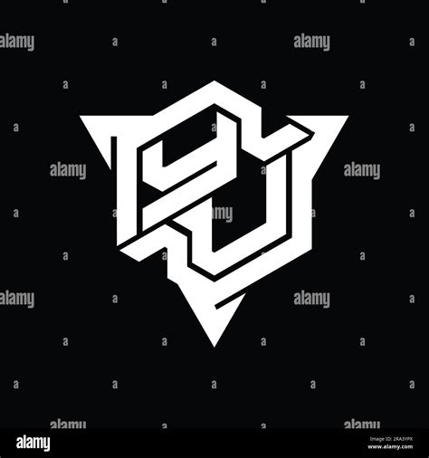 Yu Letter Logo Monogram Hexagon Shape With Triangle Outline Gaming Style Design Template Stock