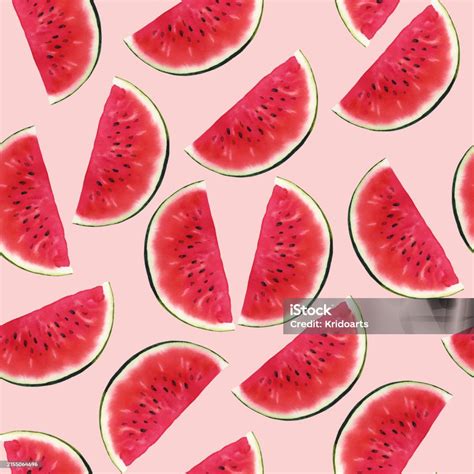 수박 완벽 한 패턴 손으로 그린 수채화 그림 절연 통하고 있는 분홍색 배경 여름 엽서 인사말 카드 초대장 섬유 인쇄물 배경 포장 디자인 0명에 대한 스톡 벡터 아트 및 기타
