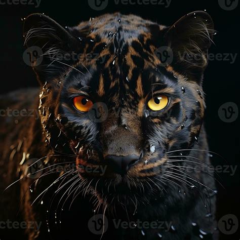 A Black Leopard With Yellow Eyes In The Dark AI Generative 33348186