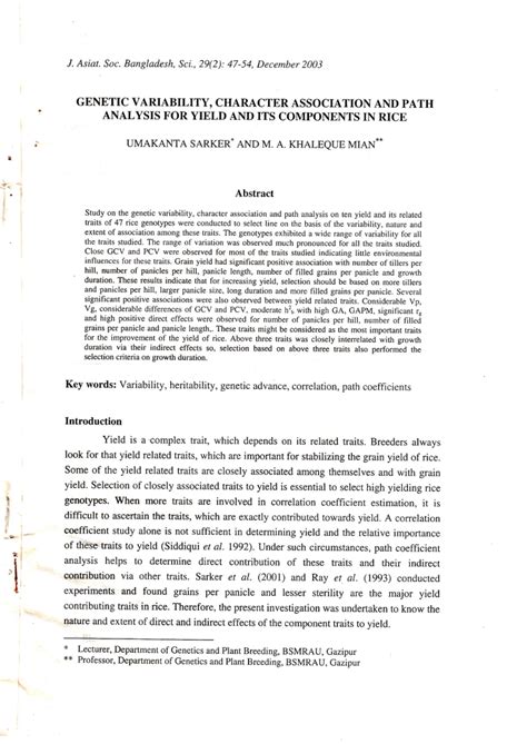Pdf Genetic Variability Character Association And Path Analysis For