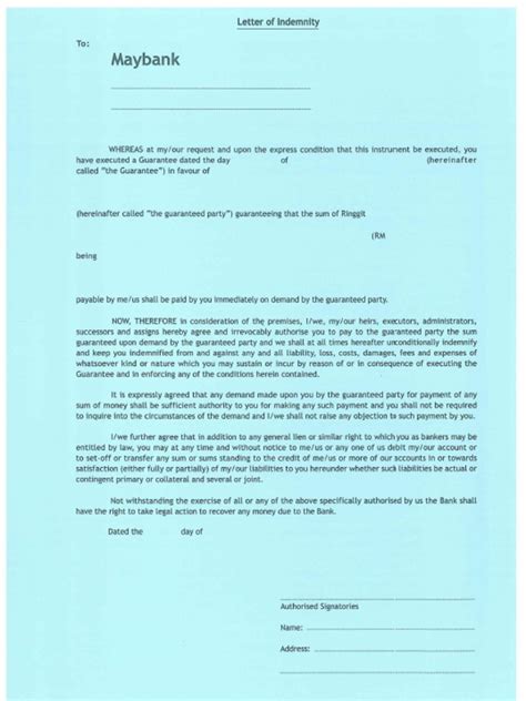 Indemnity Letter Pdf