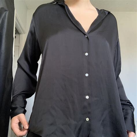 Zara Black Satin Shirt In Size Large In Perfect Depop