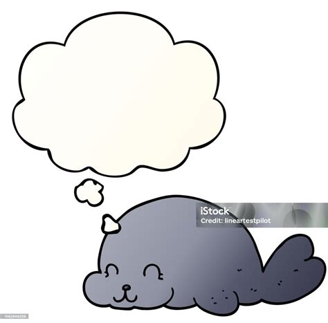 부드러운 그라데이션 스타일의 생각 거품이 있는 귀여운 만화 물개 0명에 대한 스톡 벡터 아트 및 기타 이미지 0명 귀여운 그늘 Istock