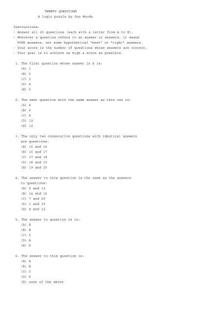 Logic Questions And Answers