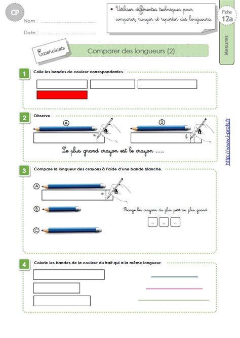 CP Exercices Comparer des longueurs période 3 en GEOMETRIE MESURES ET