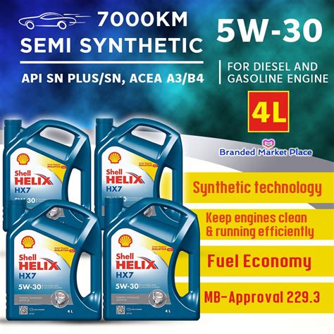 【4 Bottles X 4l 】 Shell Helix Hx7 X 5w30 Semi Synthetic Engine Oil