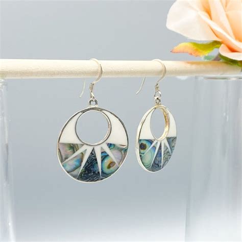 Vintage Mexican Inlaid Abalone Earrings Alpaca Silv… Gem