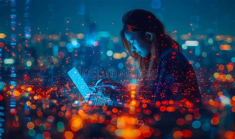 Digital Life Multitasking Professional Leverages Tablet Laptop Smart City Overlay Tech