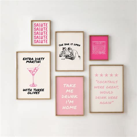 Pink Wall Art Set Of 6 Trendy Bar Cart Decor Digital Printable Art