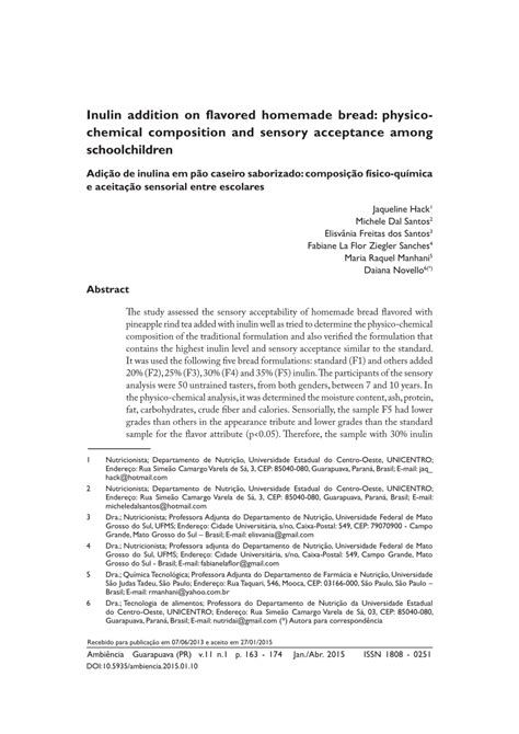 Pdf Inulin Addition On Flavored Homemade Bread Physico Chemical
