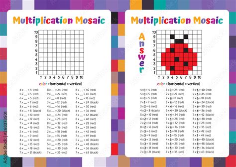 Vetor Multiplication Mosaic Math Puzzle Worksheet Educational Game